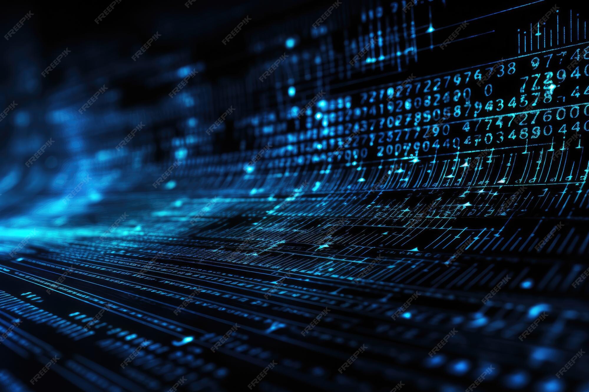 Blue digital binary code on a dark background 3d illustration Digital background with blue ...