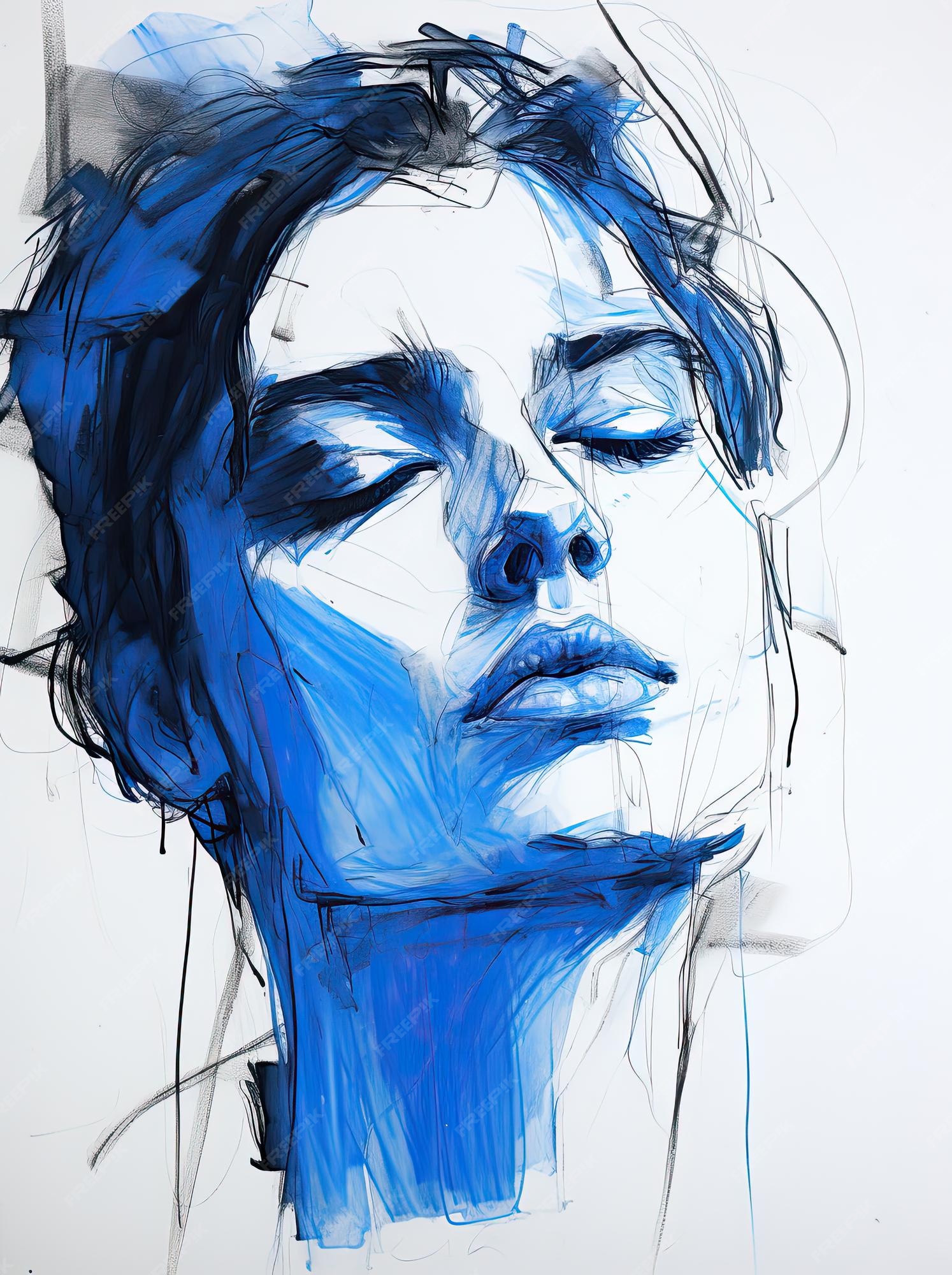 Premium AI Image | Blue Pen sketch drawing model man face portrait Premium AI Image | Blue Pen sketch drawing model man face portrait