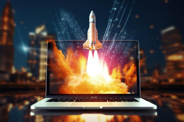 Premium AI Image | Boosting Performance Laptop Screen Launching Space ... Premium AI Image | Boosting Performance Laptop Screen Launching Space ...