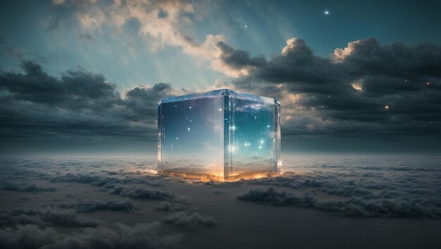 Premium Photo | Boschstyle a translucent cube traps eerie clouds the ... Premium Photo | Boschstyle a translucent cube traps eerie clouds the ...