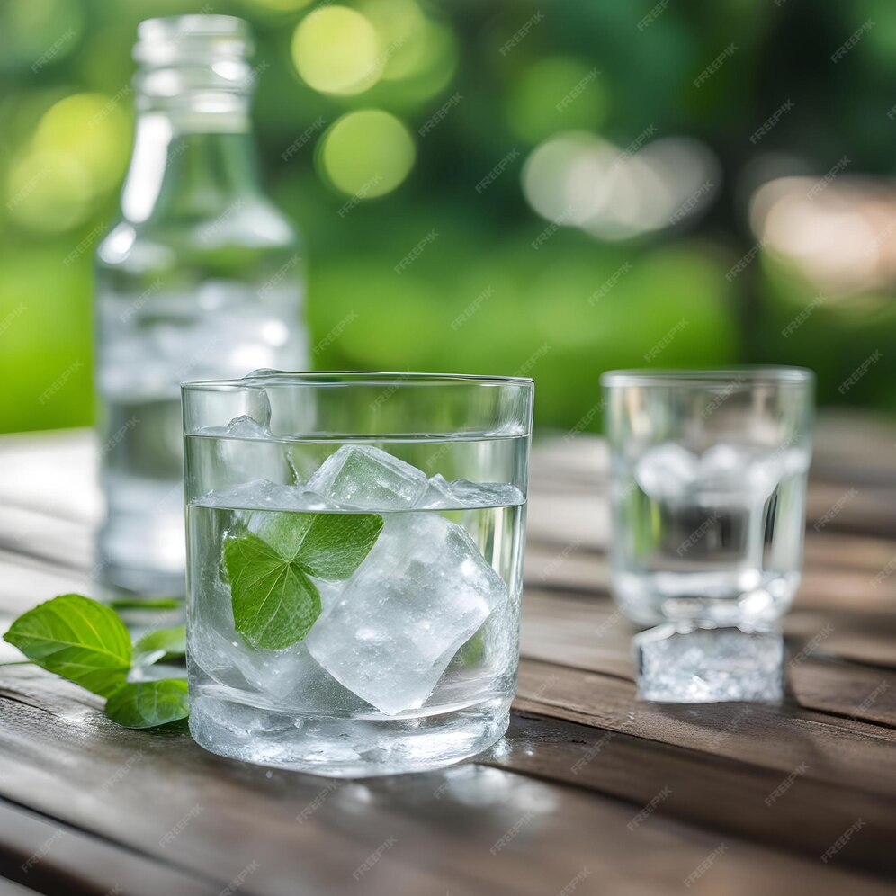 Premium Photo A Bottle Of Ice Water And Two Glasses Of Ice Cubes Are On A Table