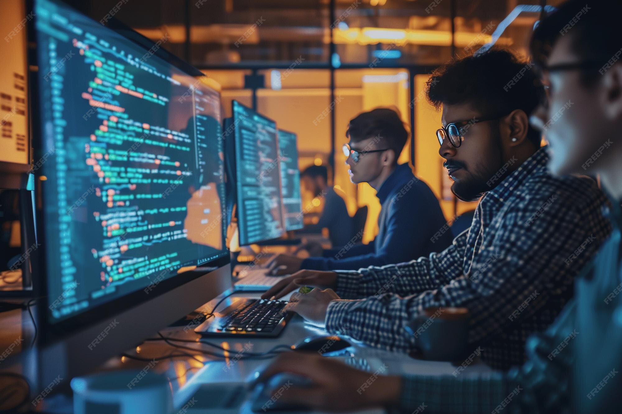 Premium Photo | Brainstorming IT Programmers Use Computer Together Software Engineers Develop ...