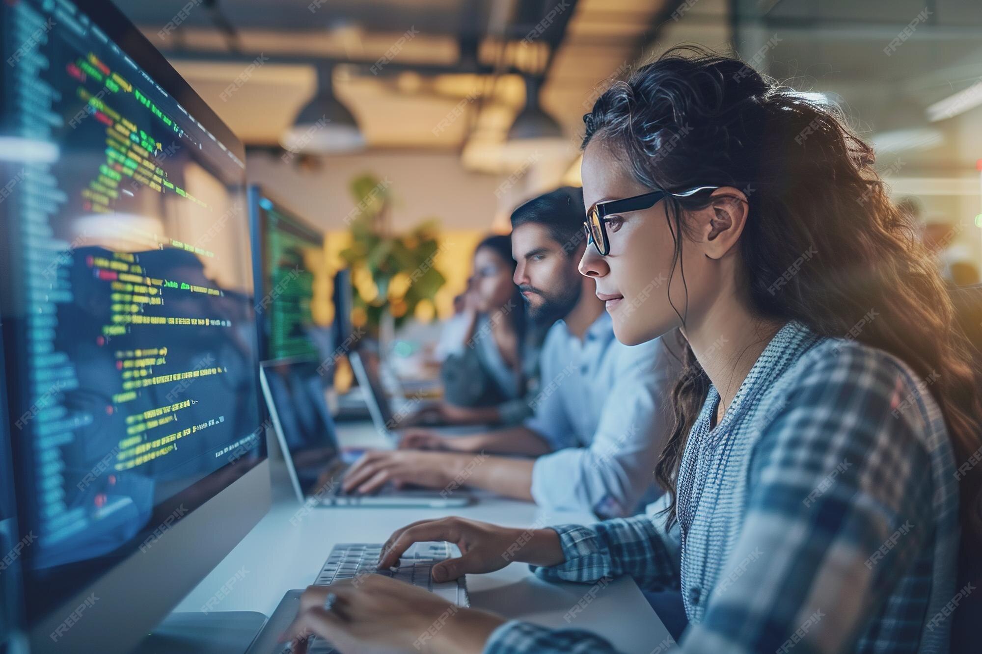 Premium Photo | Brainstorming IT Programmers Use Computer Together ...