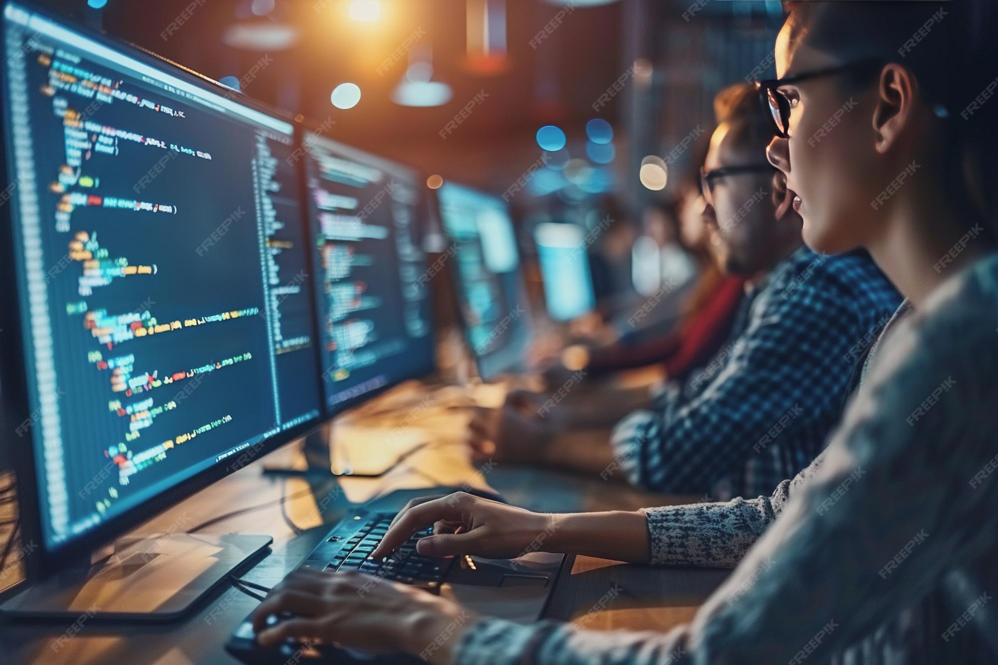 Premium Photo | Brainstorming IT Programmers Use Computer Together Software Engineers Develop ...