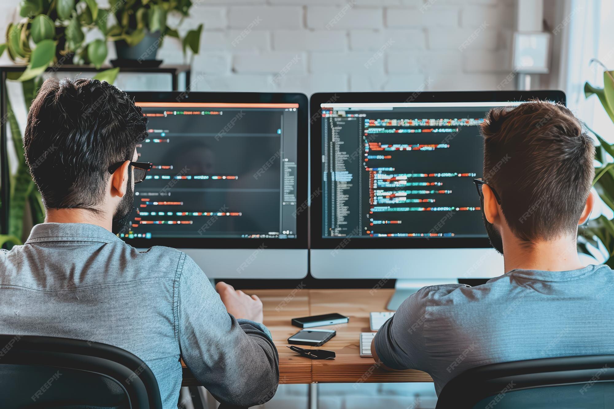 Brainstorming IT Programmers Use Computer Together Software Engineers Develop App Program ...