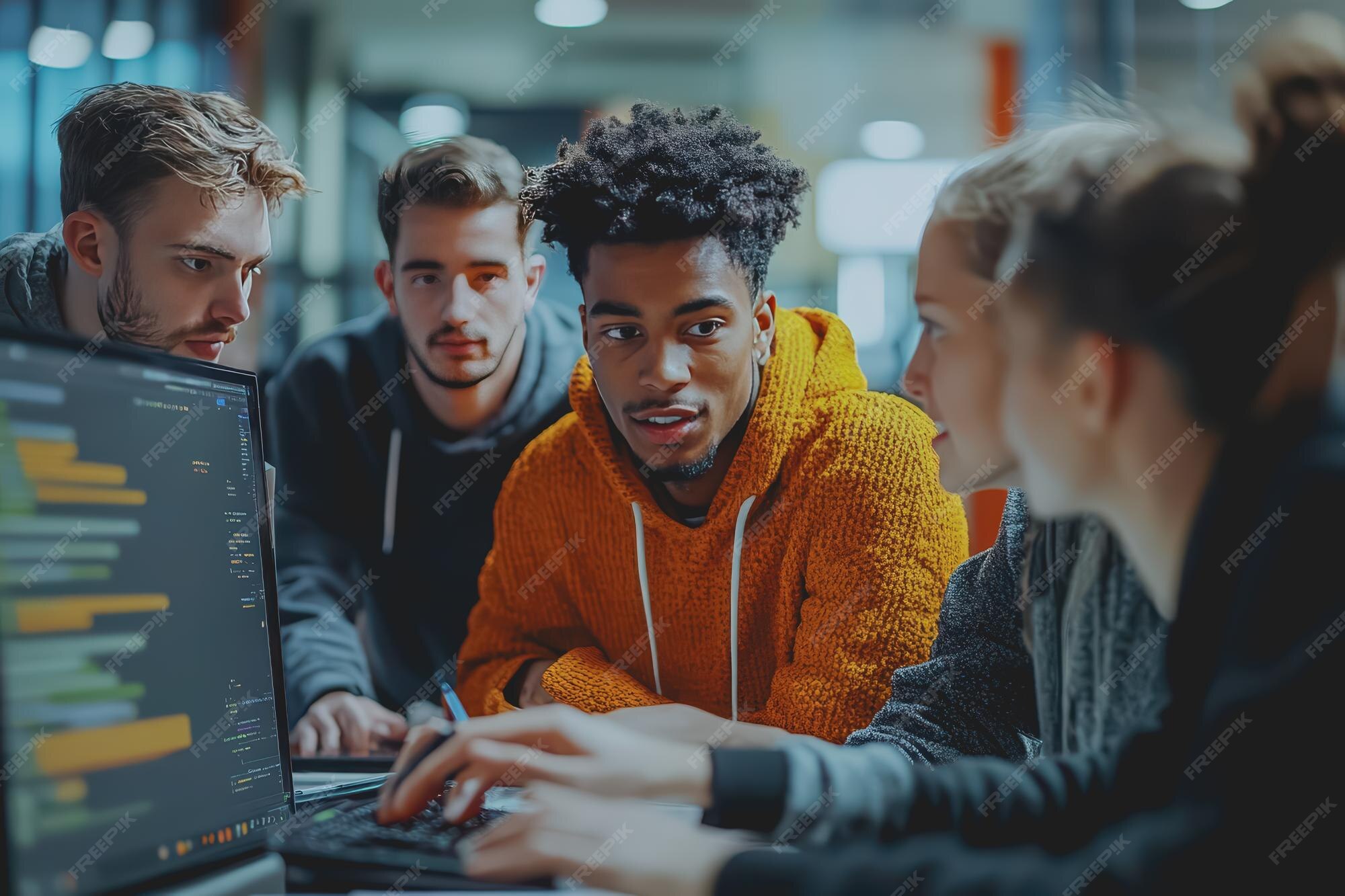 Brainstorming IT Programmers Use Computer Together Software Engineers Develop App Programx9 ...