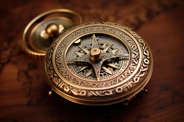Premium Ai Image Brass Compass