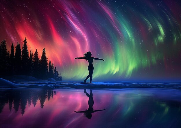 Premium AI Image | Brightly colored aurora lights shine brightly over a ... Premium AI Image | Brightly colored aurora lights shine brightly over a ...