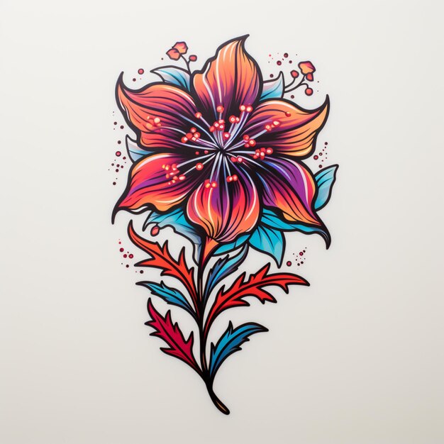 Premium Photo | Brightly colored flower tattoo design on a white ... Premium Photo | Brightly colored flower tattoo design on a white ...