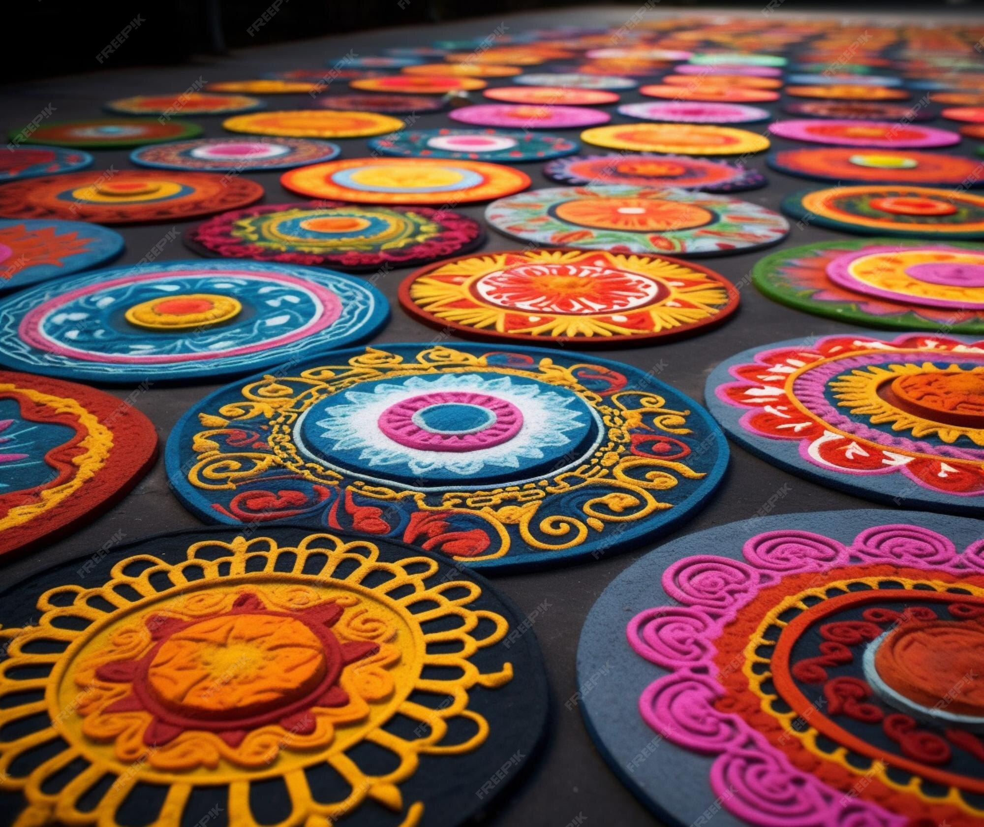 Premium AI Image | A brilliantly colorful display of rangoli designs Premium AI Image | A brilliantly colorful display of rangoli designs