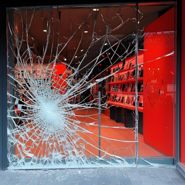 Broken Glass In A Shop Window Large Cracks In The Glass Premium Ai Generated Image