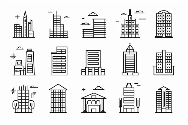Building Web Icons On White Background | Premium AI-generated image Building Web Icons On White Background | Premium AI-generated image