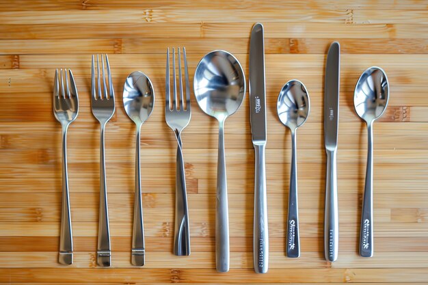 A bunch of spoons and forks on a wooden table | Premium AI-generated image A bunch of spoons and forks on a wooden table | Premium AI-generated image