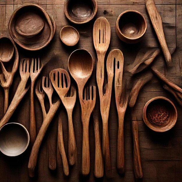 A bunch of wooden spoons are on a table with many wooden spoons ... A bunch of wooden spoons are on a table with many wooden spoons ...