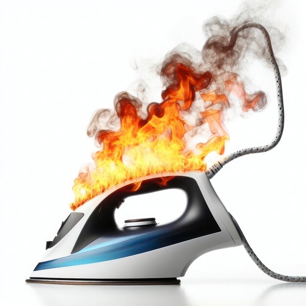 Premium Photo | Burning electro iron on a white background ai generative Premium Photo | Burning electro iron on a white background ai generative