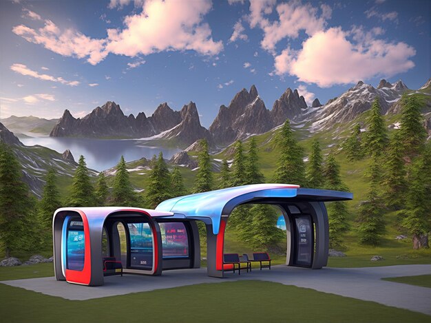 Premium Photo | Bus stop futuristic in beautiful landscape Premium Photo | Bus stop futuristic in beautiful landscape