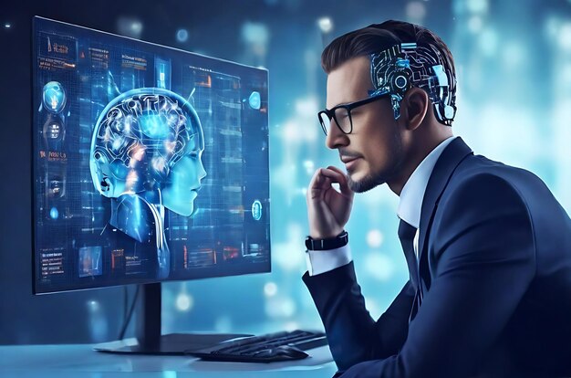Business man using AI technology for data analysis coding computer AI ...
