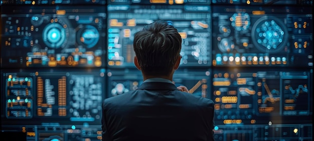 Premium Photo | Business man using AI technology for data analysis coding computer language with ...