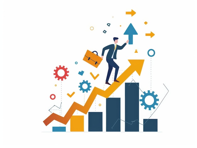 Business success concept illustration with businessman climbing growth ... Business success concept illustration with businessman climbing growth ...