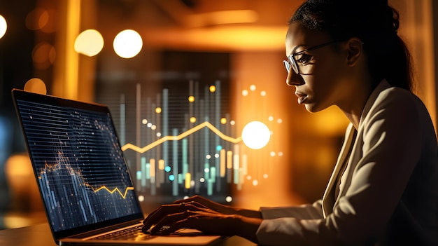 Premium AI Image | Business woman analyzing data Premium AI Image | Business woman analyzing data