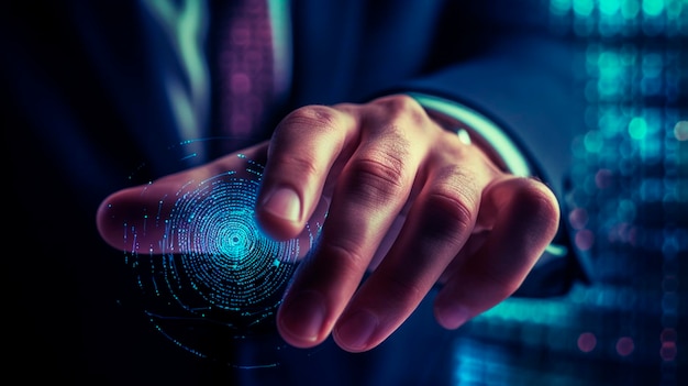 Premium AI Image | Businessman fingerprint scanning and biometric ... Premium AI Image | Businessman fingerprint scanning and biometric ...