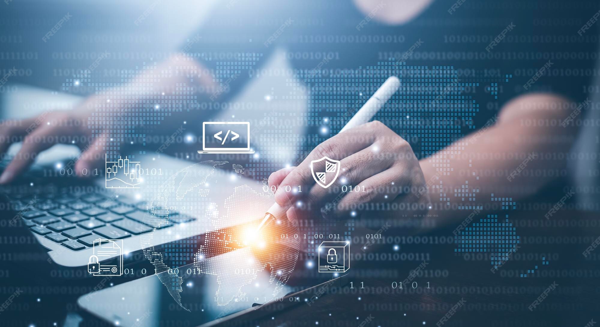 Premium Photo | Businessman hand touch with Code html and programming ...