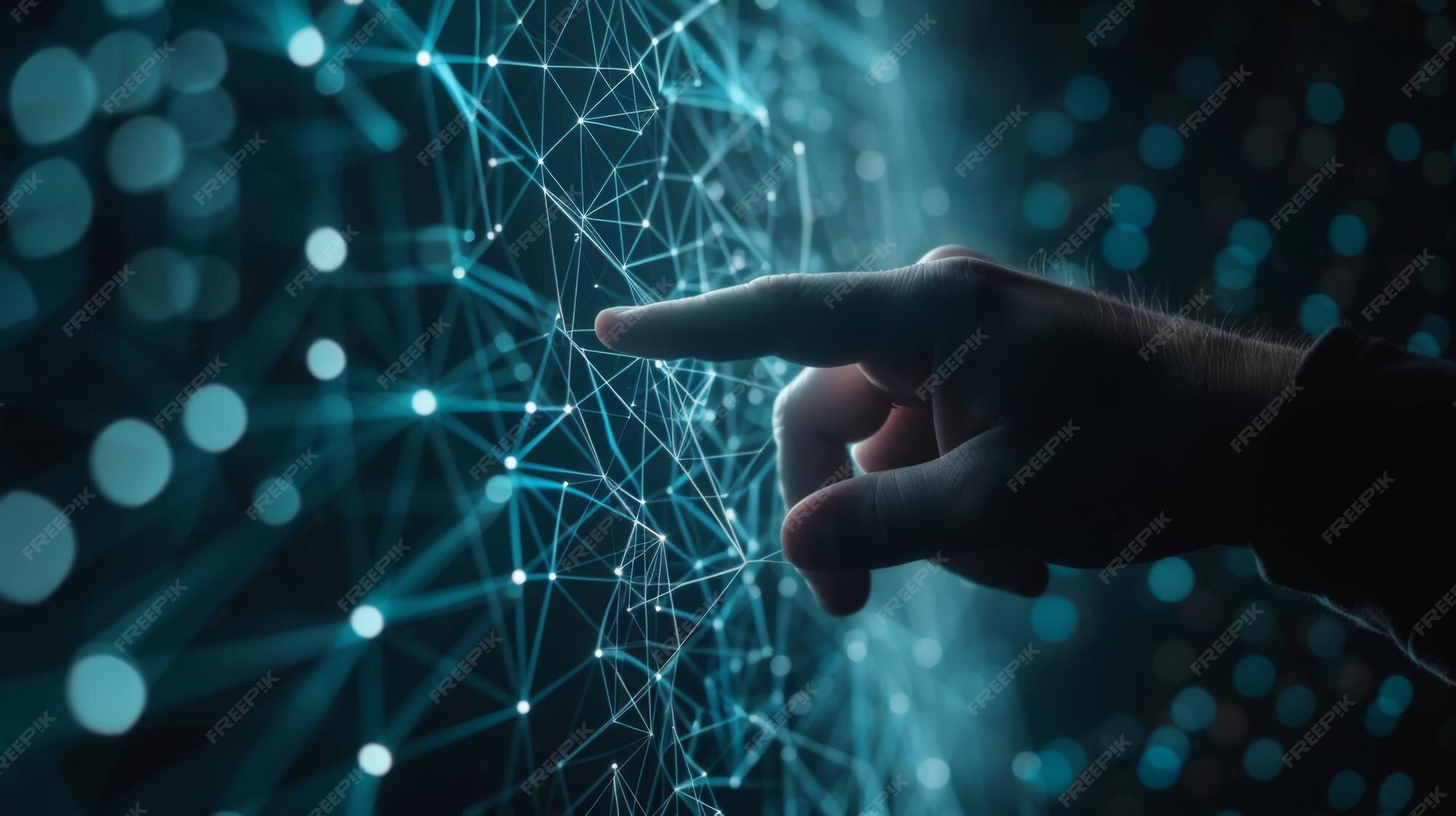 Businessman hand touching of digital data network transformation for next generation technology ...