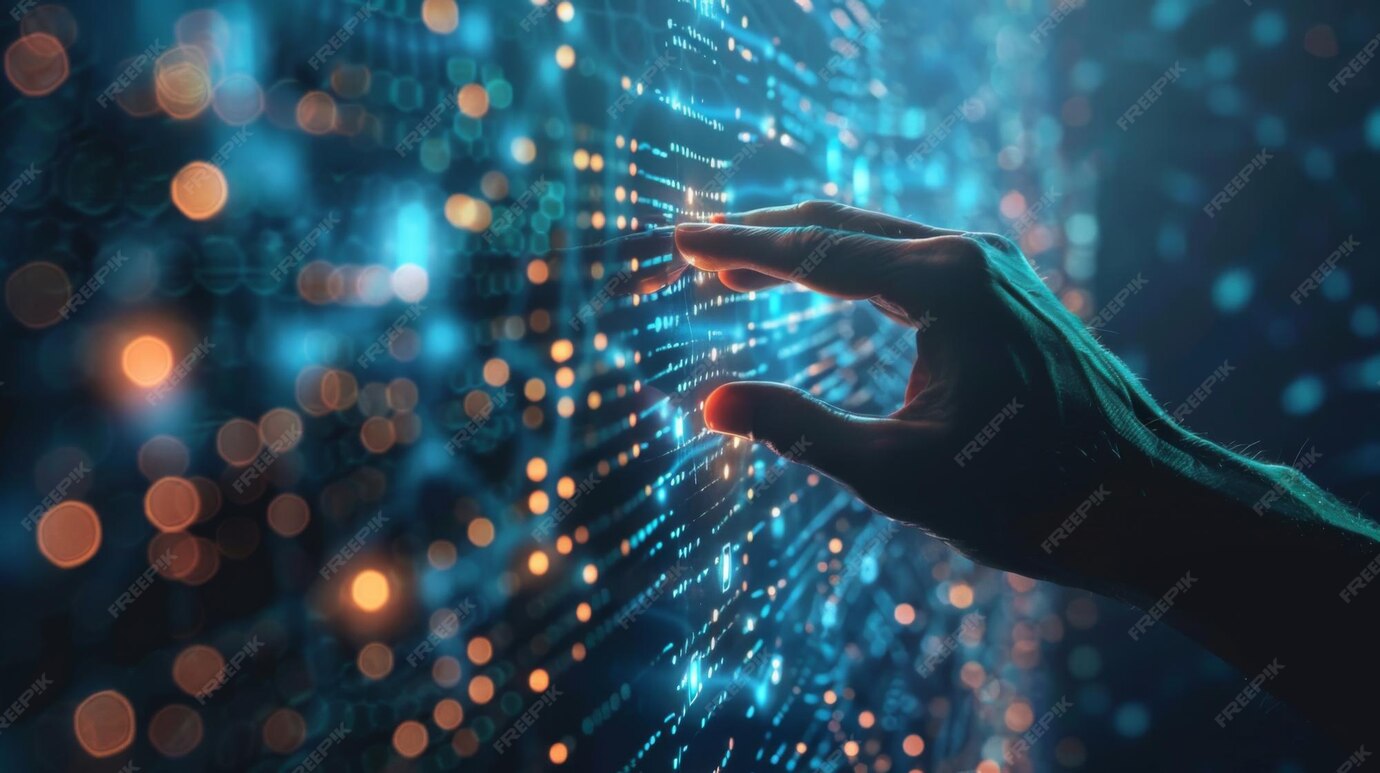 Businessman hand touching of digital data network transformation for next generation technology ...