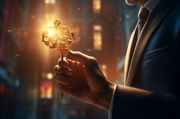Premium Photo | Businessman holding a key to unlock Generative ai Premium Photo | Businessman holding a key to unlock Generative ai