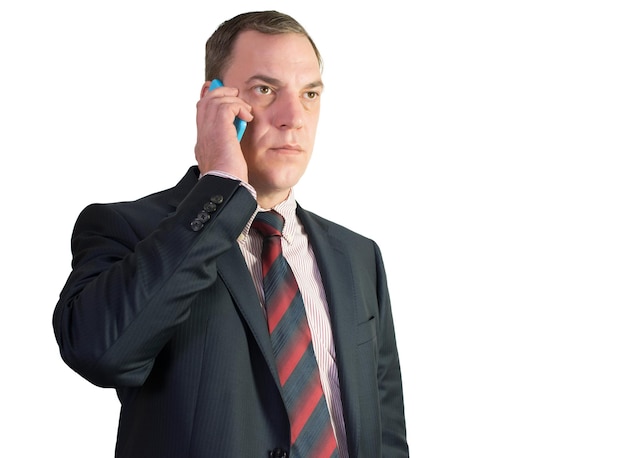 Premium Photo Businessman Talking On Mobile Phone Against White