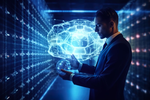 Premium AI Image | Businessman touching the brain working of Artificial Premium AI Image | Businessman touching the brain working of Artificial