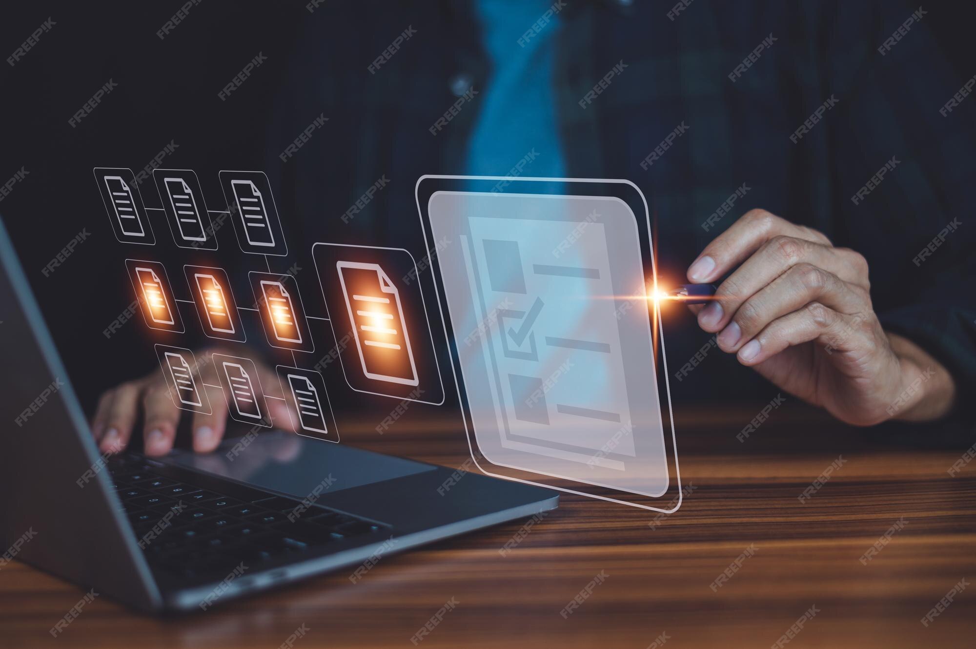 Premium Photo Businessman Using Computer Document Management Concept Online Documentation