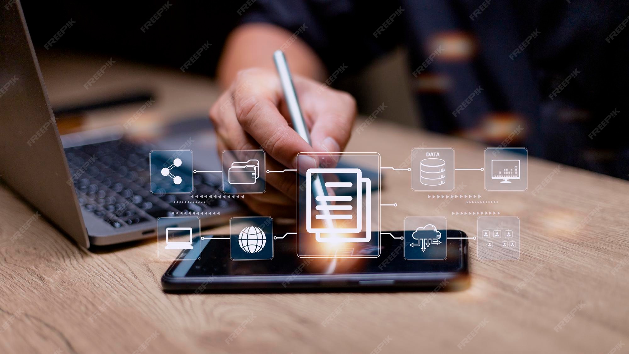 Premium Photo Businessman Using A Computer To Document Management Concept Online Documentation