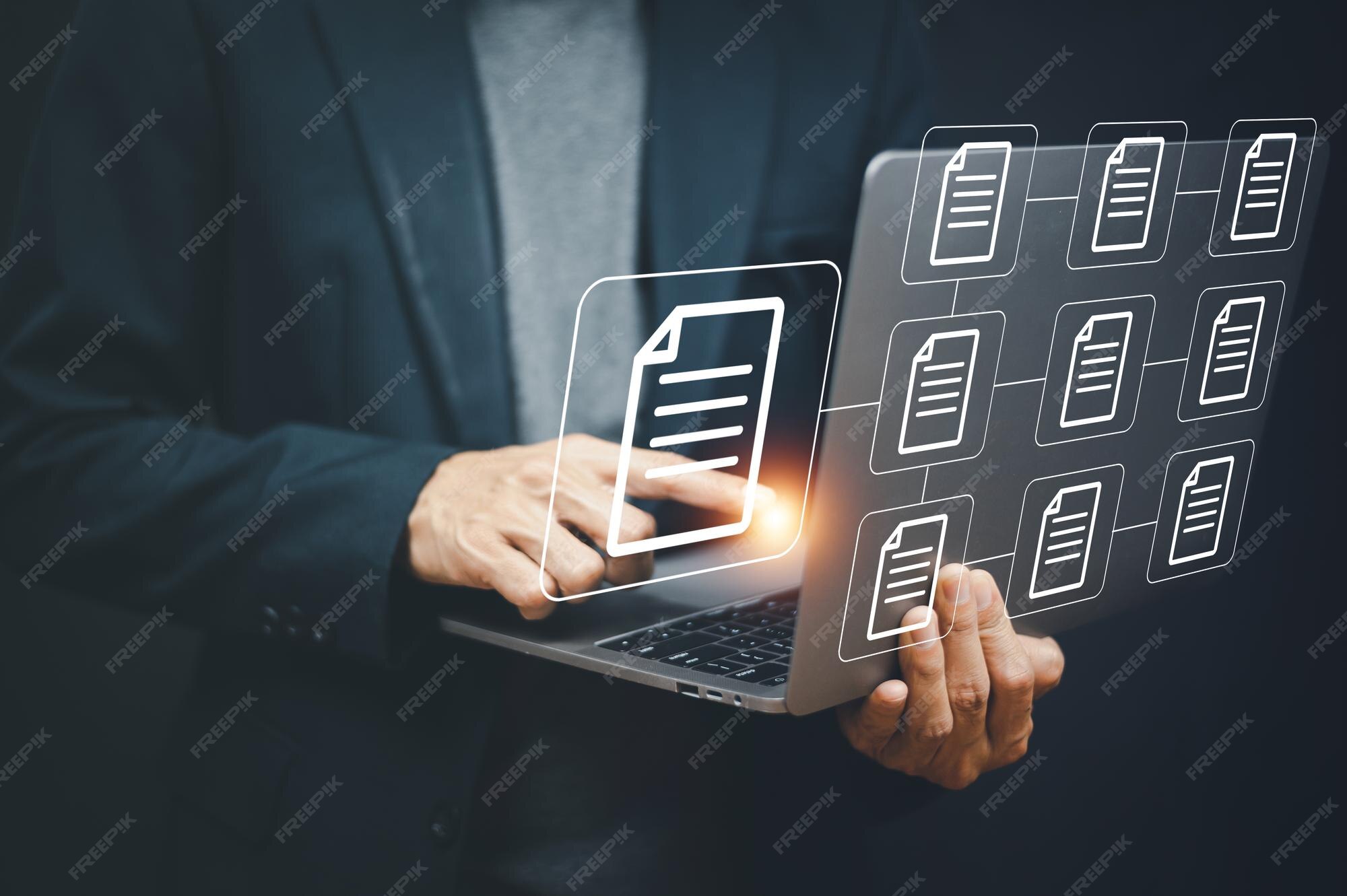 Premium Photo | Businessman using computer Document Management System ...