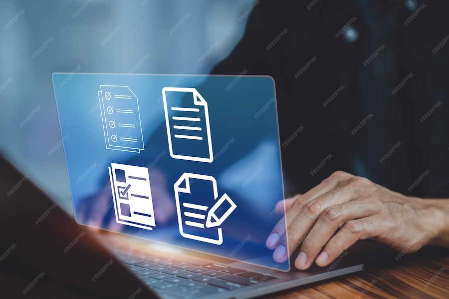 Premium Photo | Businessman using computer Document Management System ...