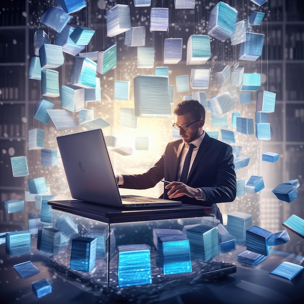 Premium AI Image | Businessman using a computer to document management Premium AI Image | Businessman using a computer to document management
