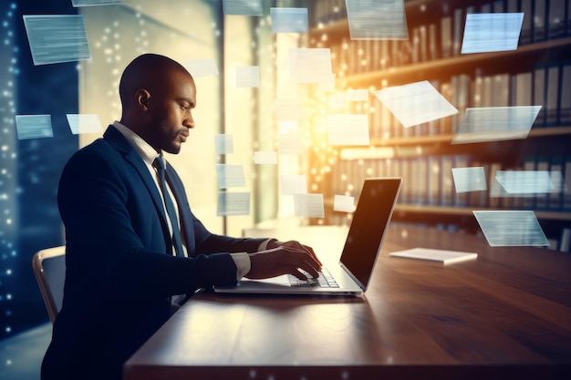 Premium Ai Image Businessman Using Document Management Computer