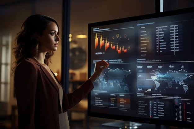Premium AI Image | Businesswoman analysing infographic on digital ... Premium AI Image | Businesswoman analysing infographic on digital ...