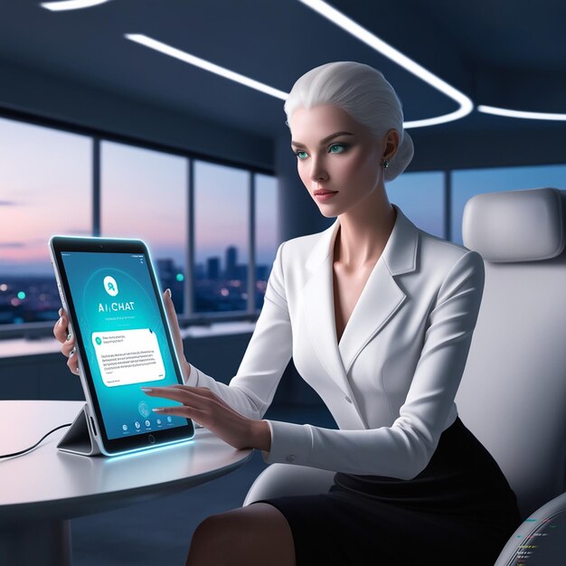 Businesswoman using chatbot in tablet intelligence Ai Chat GPT Chat ... Businesswoman using chatbot in tablet intelligence Ai Chat GPT Chat ...
