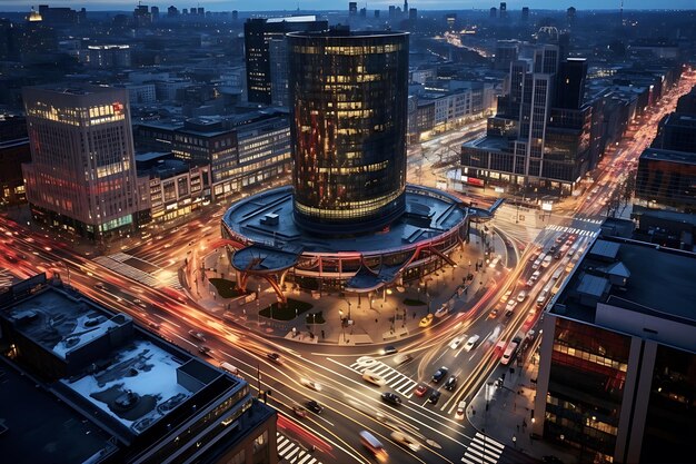 Premium Photo | Bustling City Intersection Twilight Premium Photo | Bustling City Intersection Twilight