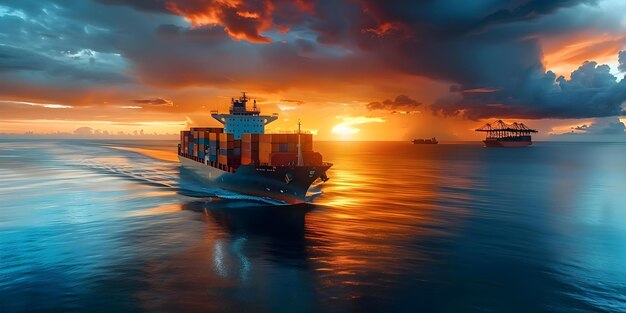 Premium Photo Bustling Sea Route With Cargo Ships Transporting Containers To Global Ports