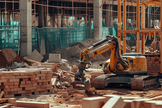 Premium Photo | A busy construction site featuring a towering crane and ... Premium Photo | A busy construction site featuring a towering crane and ...