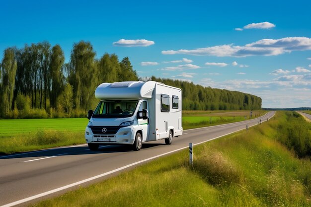Premium AI Image | A Camper Discovering Beauty on the Road. Generative Ai Premium AI Image | A Camper Discovering Beauty on the Road. Generative Ai
