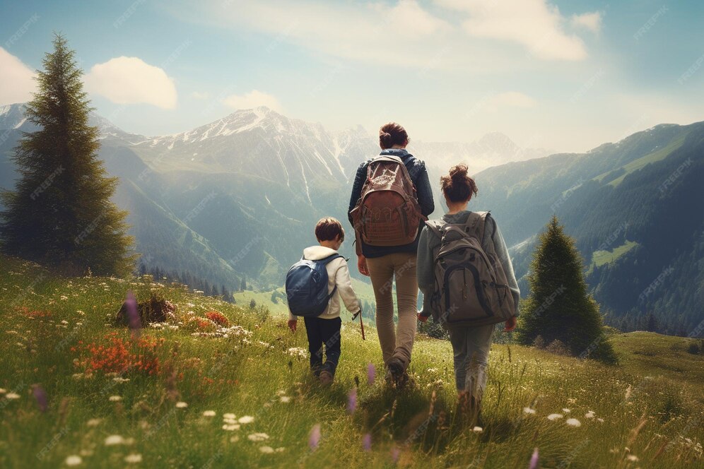 Premium Photo | Candid sof a family hiking in the mountains Generative ai Premium Photo | Candid sof a family hiking in the mountains Generative ai