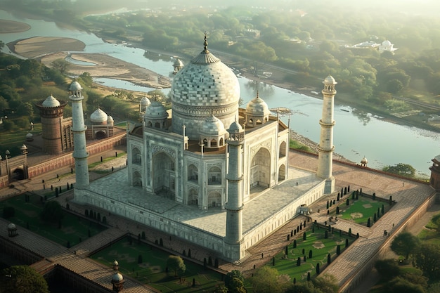 Premium Photo | Captivating aerial perspective of the Taj Mahal wi Premium Photo | Captivating aerial perspective of the Taj Mahal wi