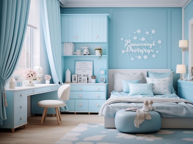 Premium AI Image | Captivating interior design in a blue child room AI ... Premium AI Image | Captivating interior design in a blue child room AI ...