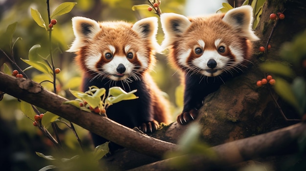 Premium Photo Captivating Pair Of Red Pandas Frolicking