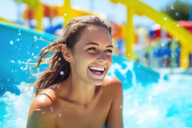 Premium Photo Carefree Woman Splashing At Water Park