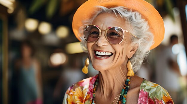 Premium AI Image | Caribbean relaxation Elderly woman embraces a ... Premium AI Image | Caribbean relaxation Elderly woman embraces a ...