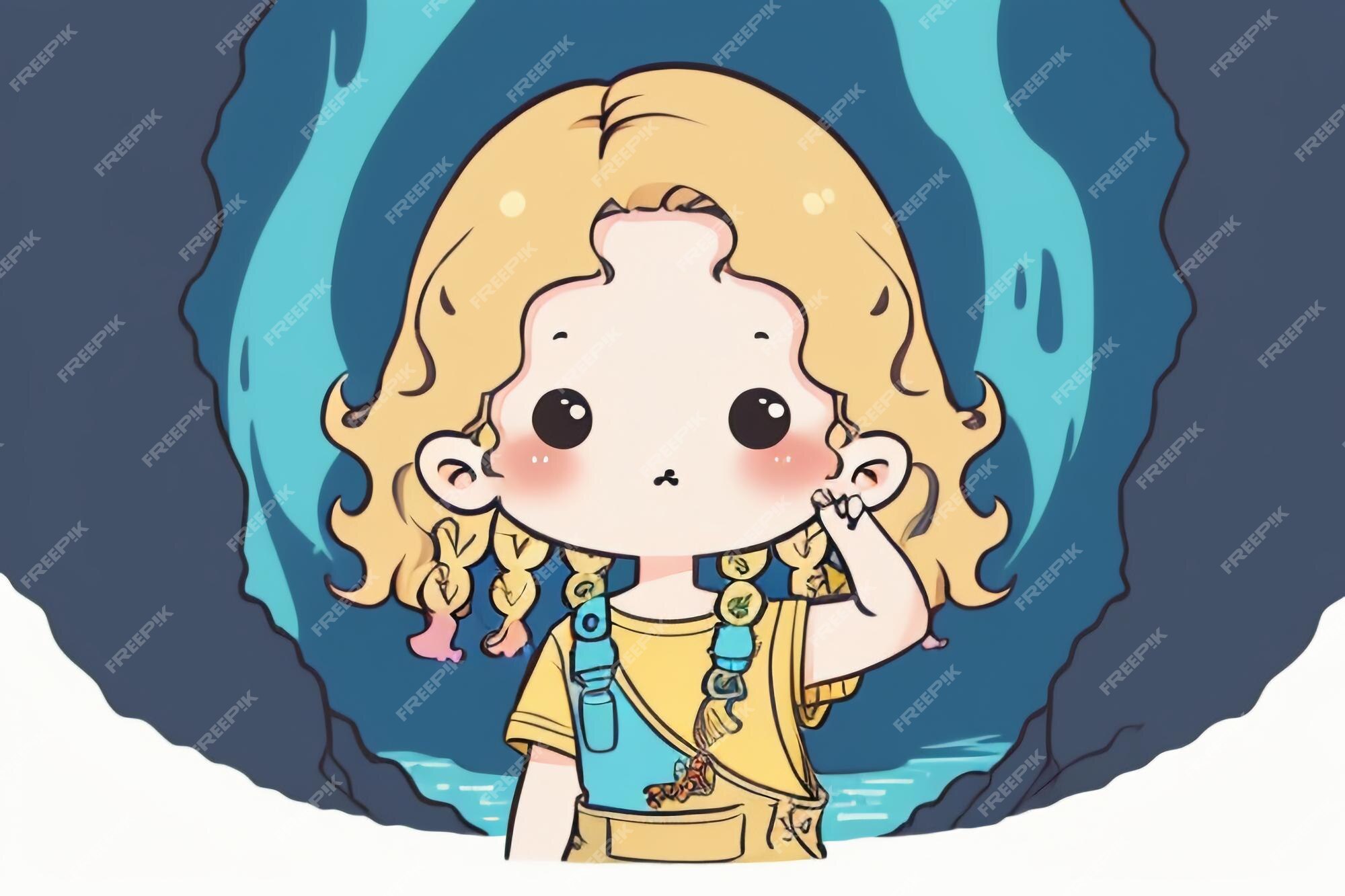 Premium Photo Cartoon Anime Long Hair Big Eyes Girl Wearing Overalls